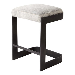 Regan Low Bar Stool With Gray Hair-on-Hide, Graphite - Transitional ...