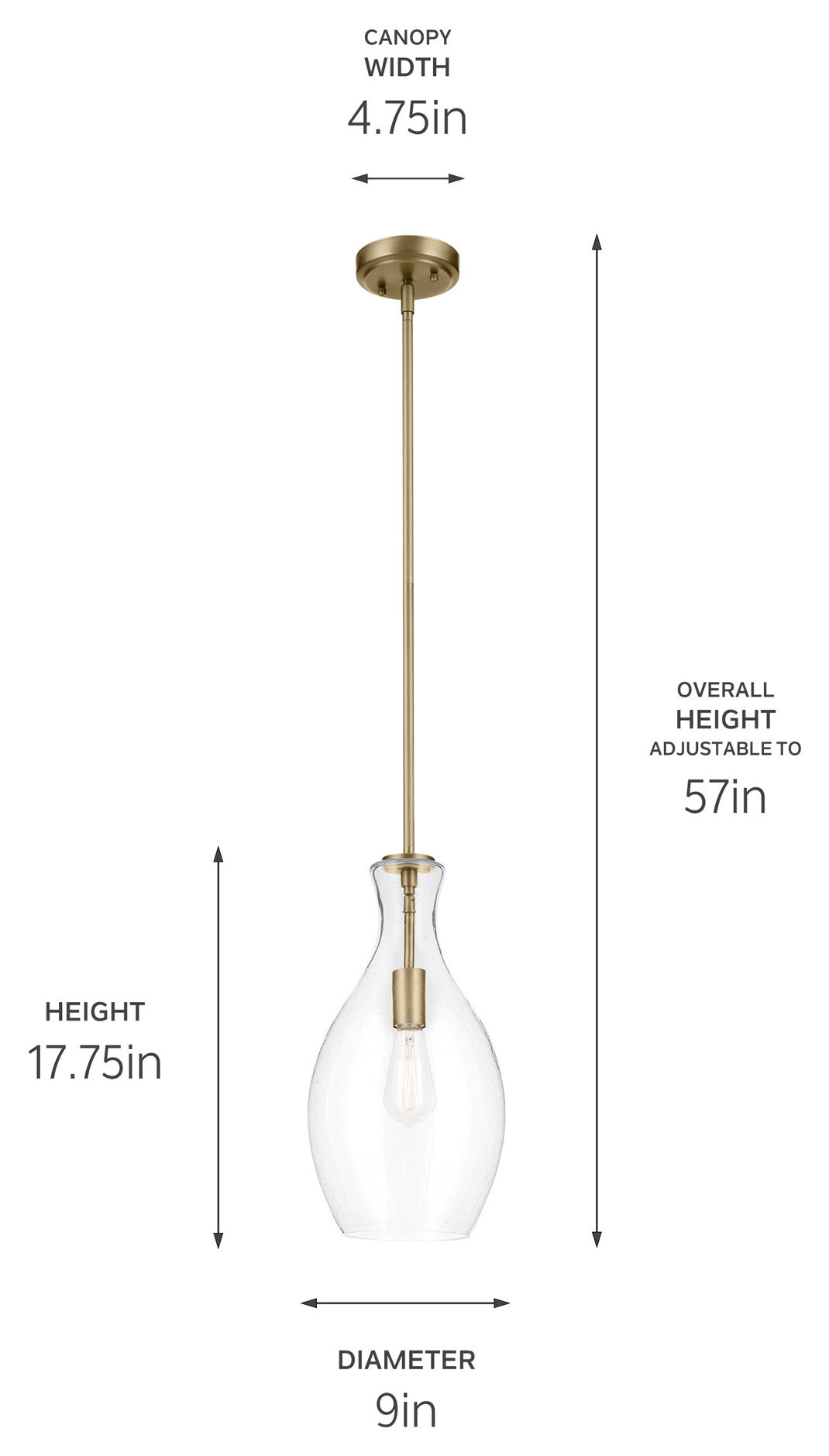 Everly 17.75" 1-Light Pendant With Clear Seeded Glass, Brushed Natural ...