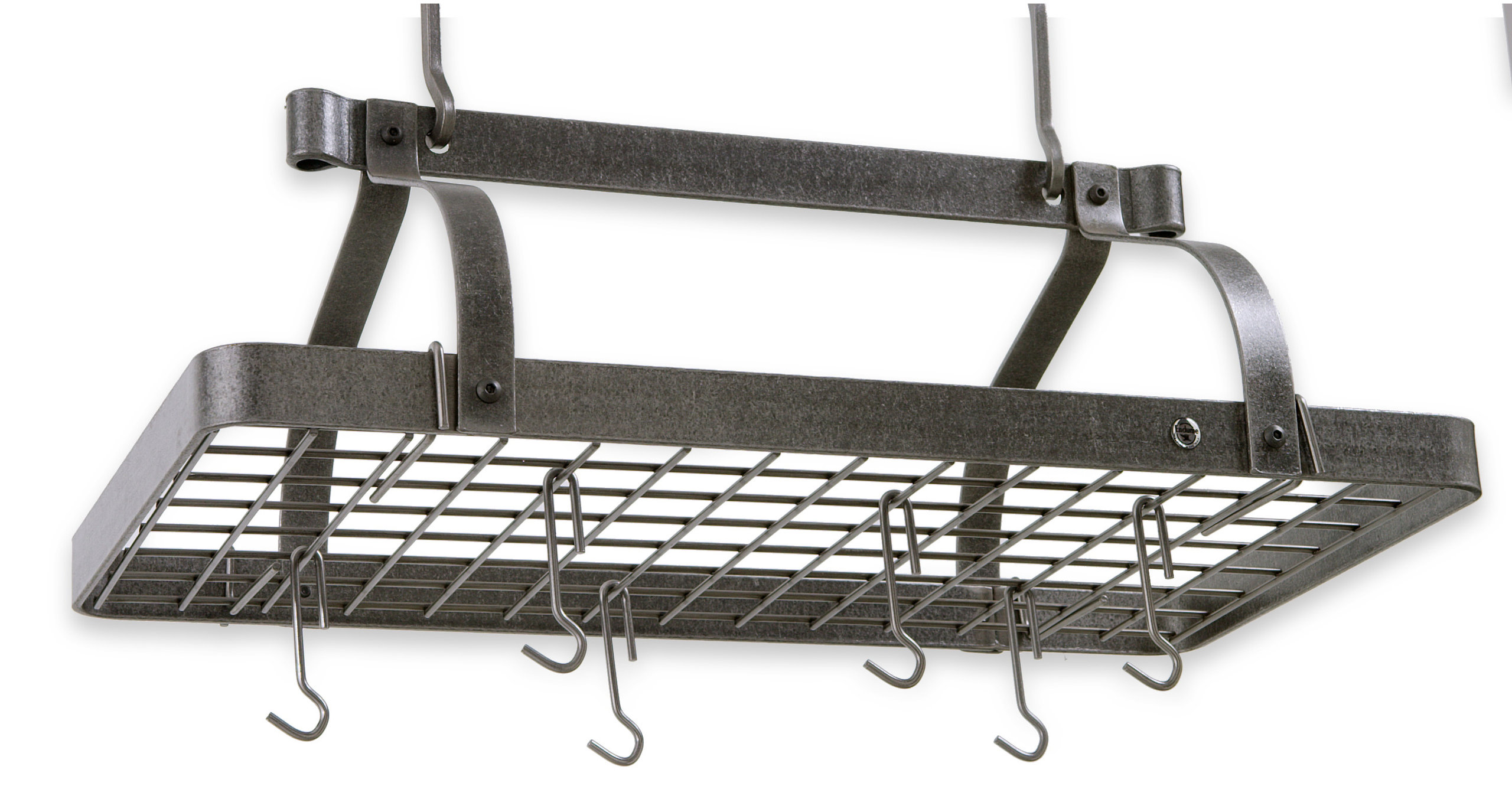 Grande Cuisine Rectangle Ceiling Rack w 18 Hooks Hammered Steel ...