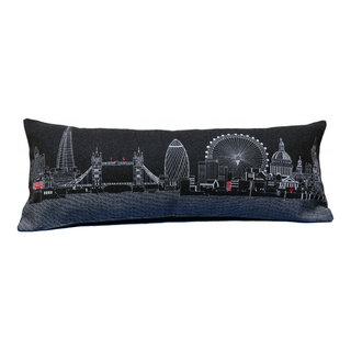 35" Black London Nighttime Skyline Lumbar Decorative Pillow ...