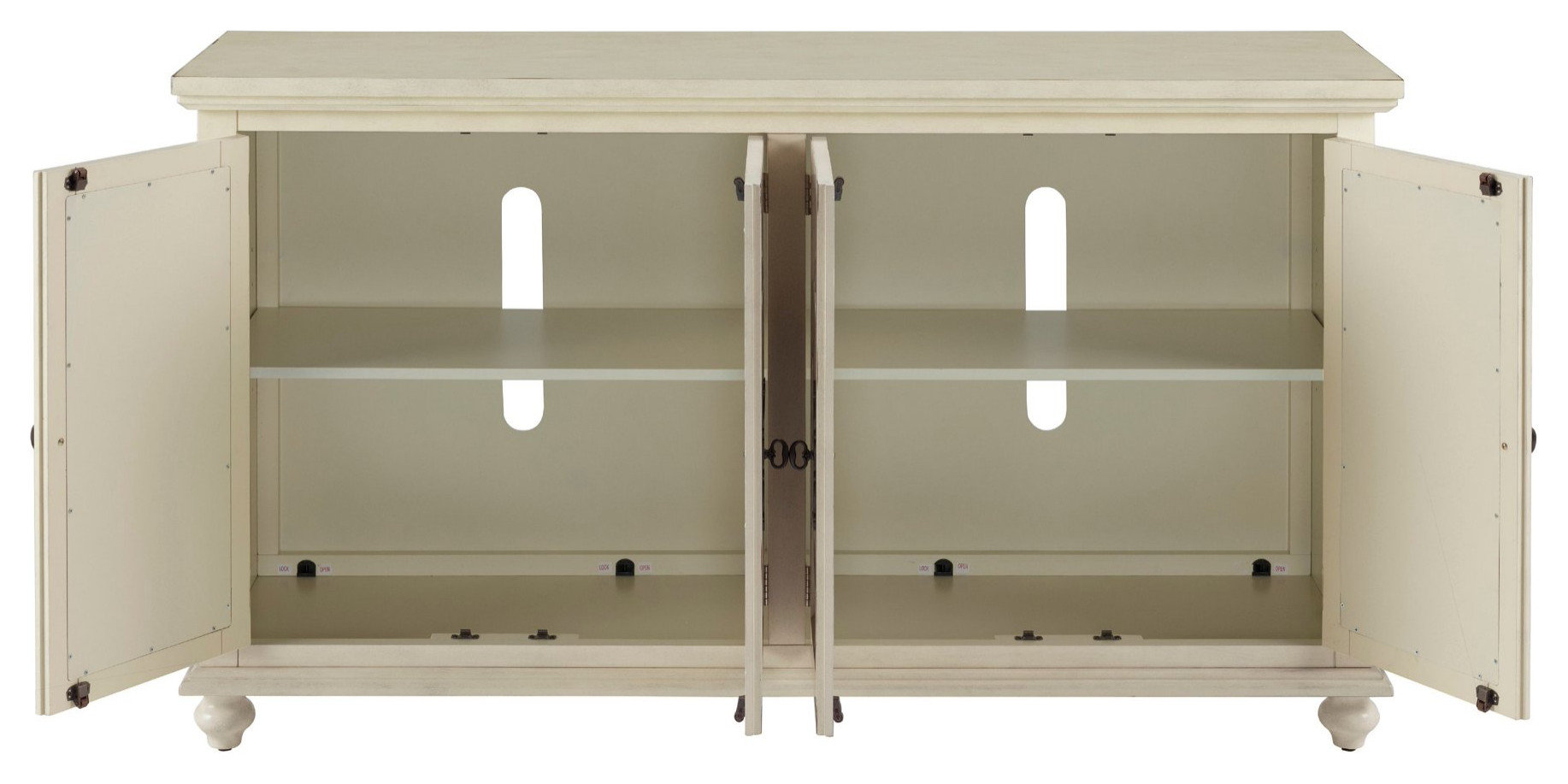 Classic Antique White TV Stand for 65" TVs, Glass Doors and Adjustable ...