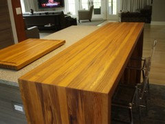 Kitchen island with butcher block waterfall