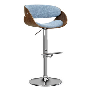 Amery Adjustable Swivel Bar Stool in Denim Blue Linen Look Fabric ...