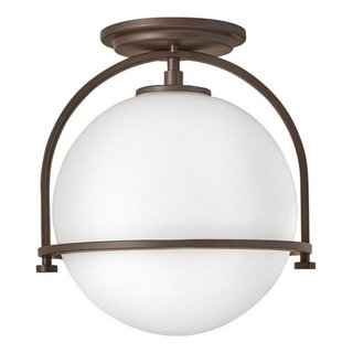 1-Light Semi-Flush Mount Metal Yoke and Ring in Heritage Brass Etched ...