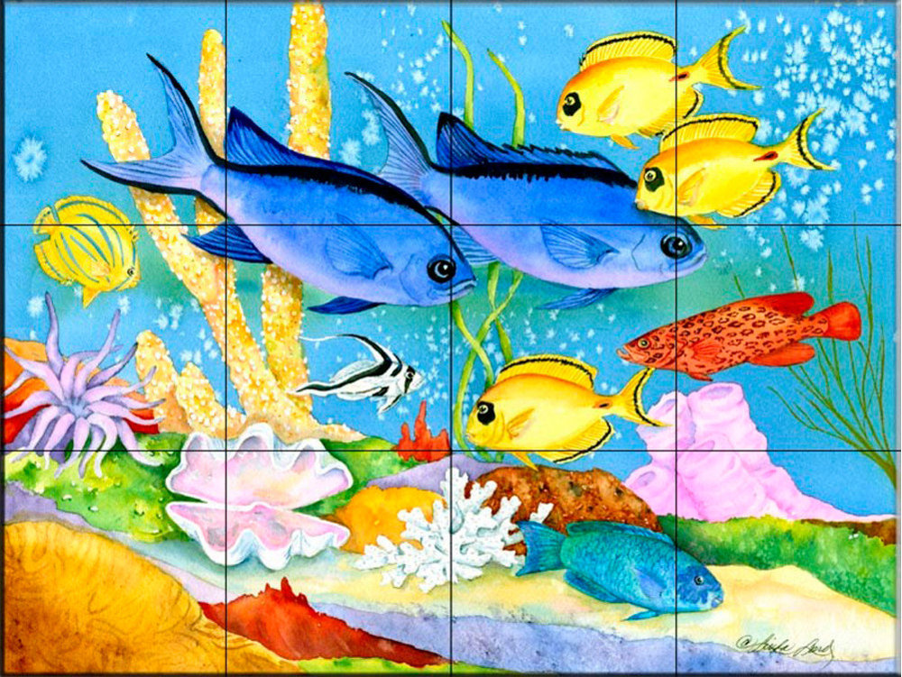 Tile Mural, Creole Fish by Linda Lord, 17" x 12.75" (12 Tiles) - Beach ...