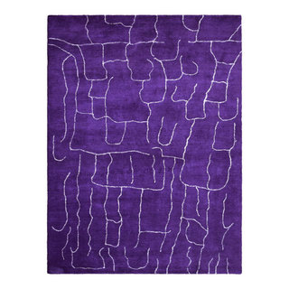 Hand Knotted Loom Silk Mix Area Rug Contemporary Purple White ...