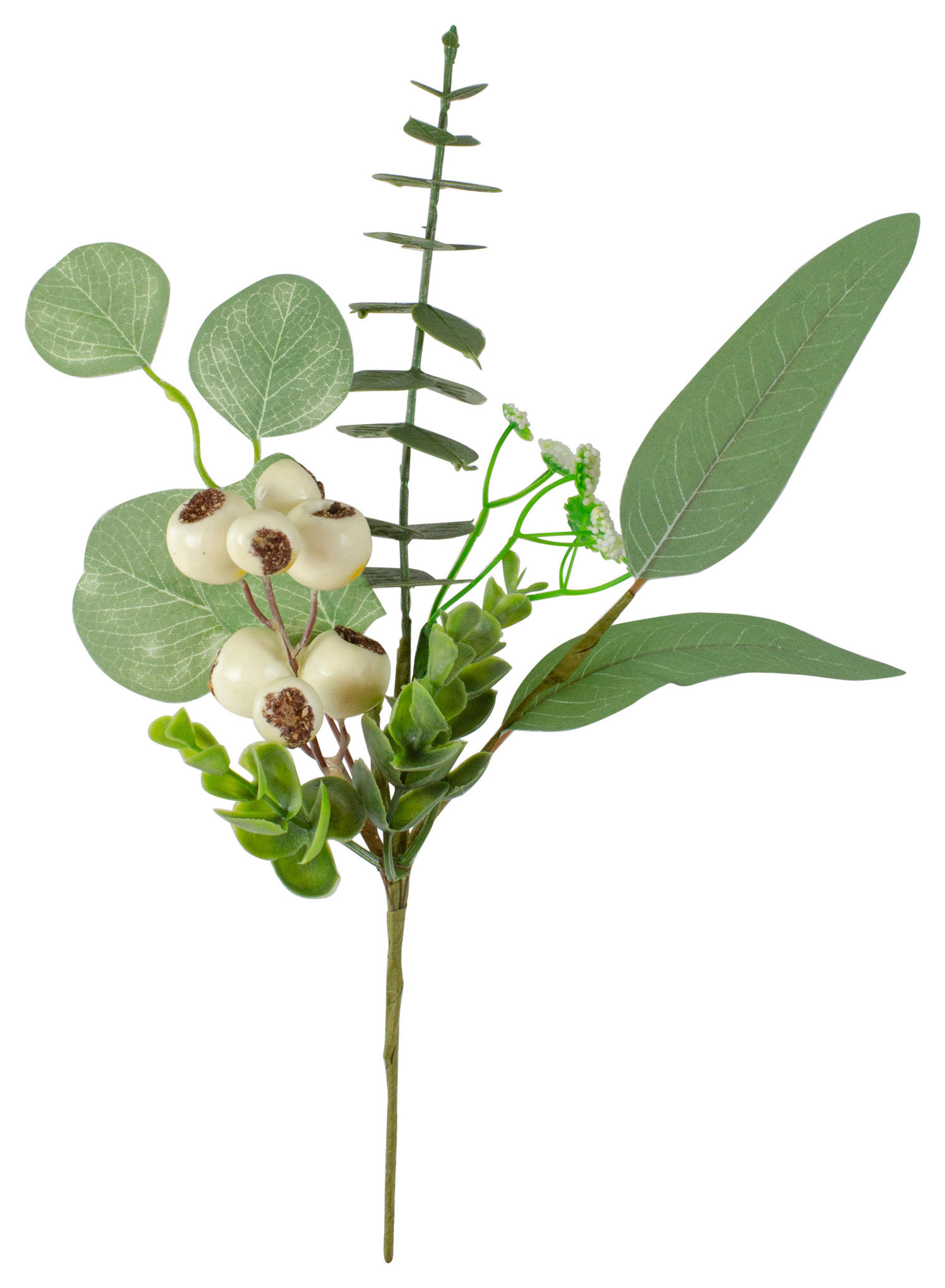 13" Eucalyptus Leaf and White Berry Floral Spring Pick - Modern ...