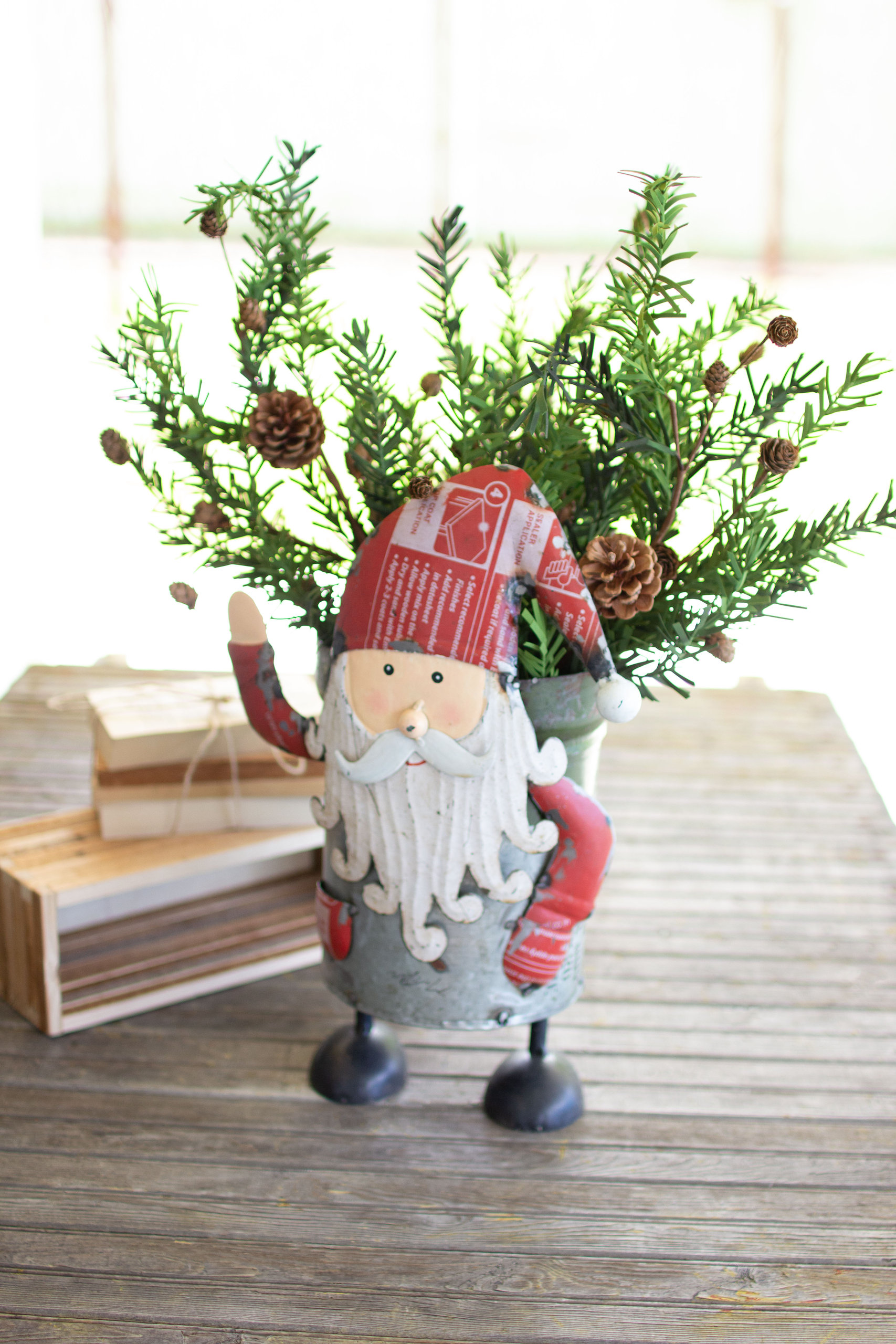 Adorable Recycled Metal Santa Claus Sculpture Planter Holiday Red White ...