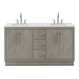 Hugo 60" Double Sink Carrara Marble Top Vanity Faucets, HU60CW01GK ...