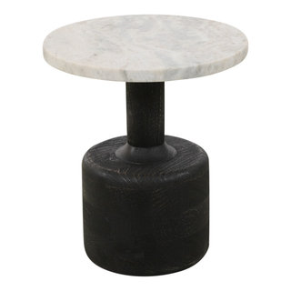 Caspian Side Table with White Marble Top in Modern Distressed Black ...