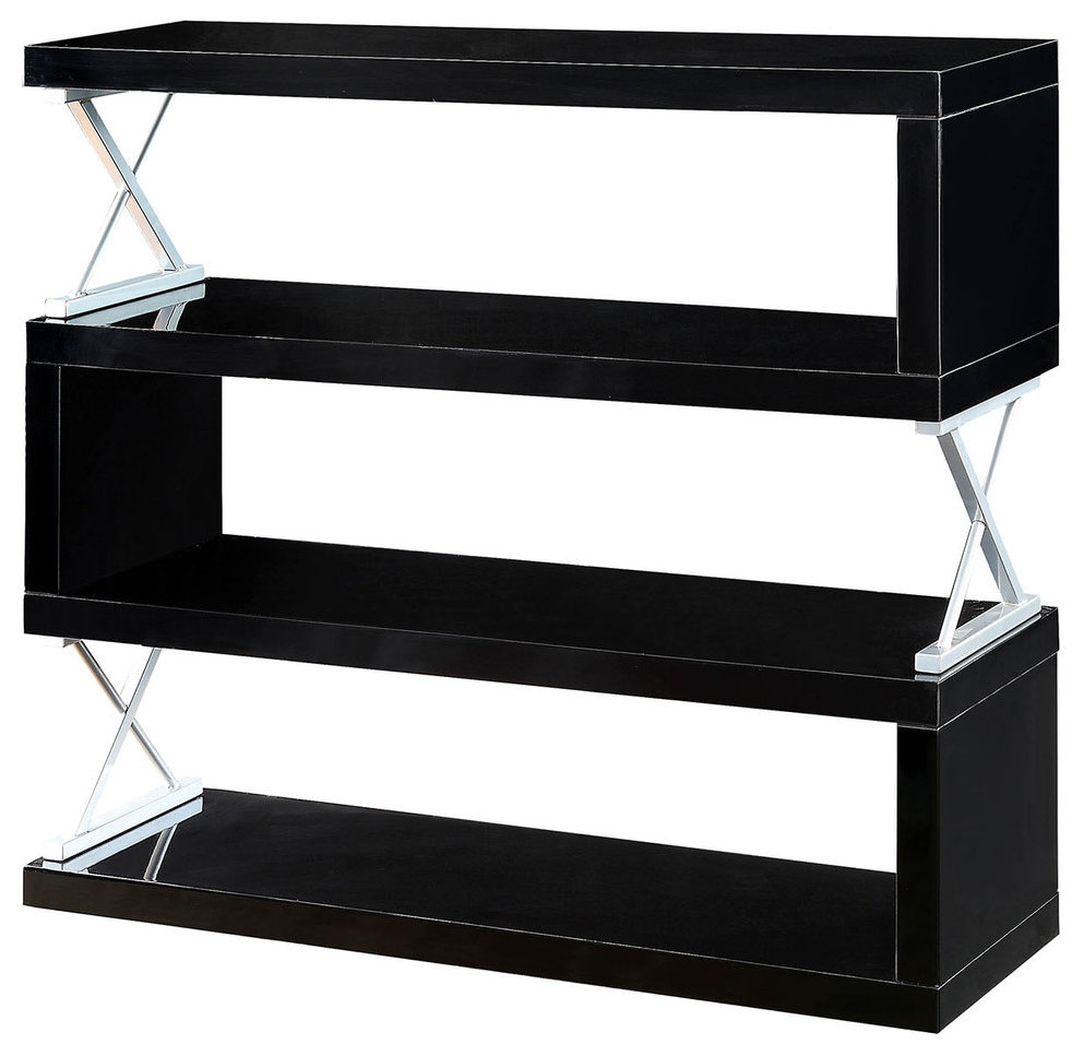 S-Shaped 4 Layer Wooden Shelf, Glossy Black - Contemporary - Display ...