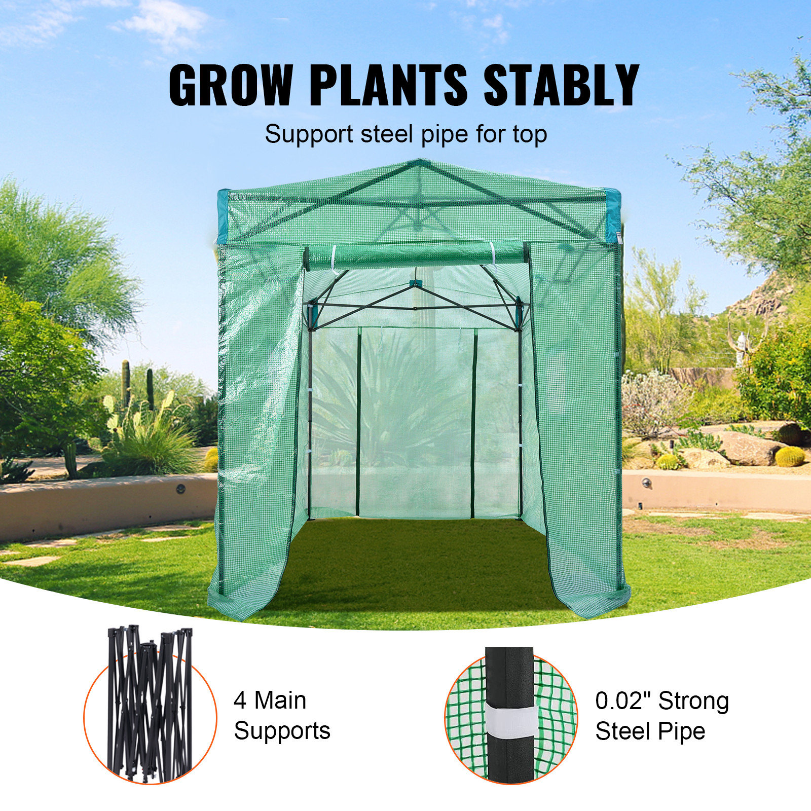 VEVOR Pop Up Greenhouse Walk-in Portable Green House 8'x6'x7.5' Plant ...