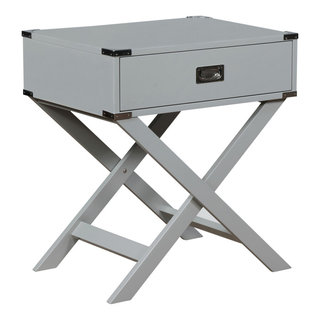 Transitional Style Wooden Chairside Table with Cross Base Legs, Gray ...