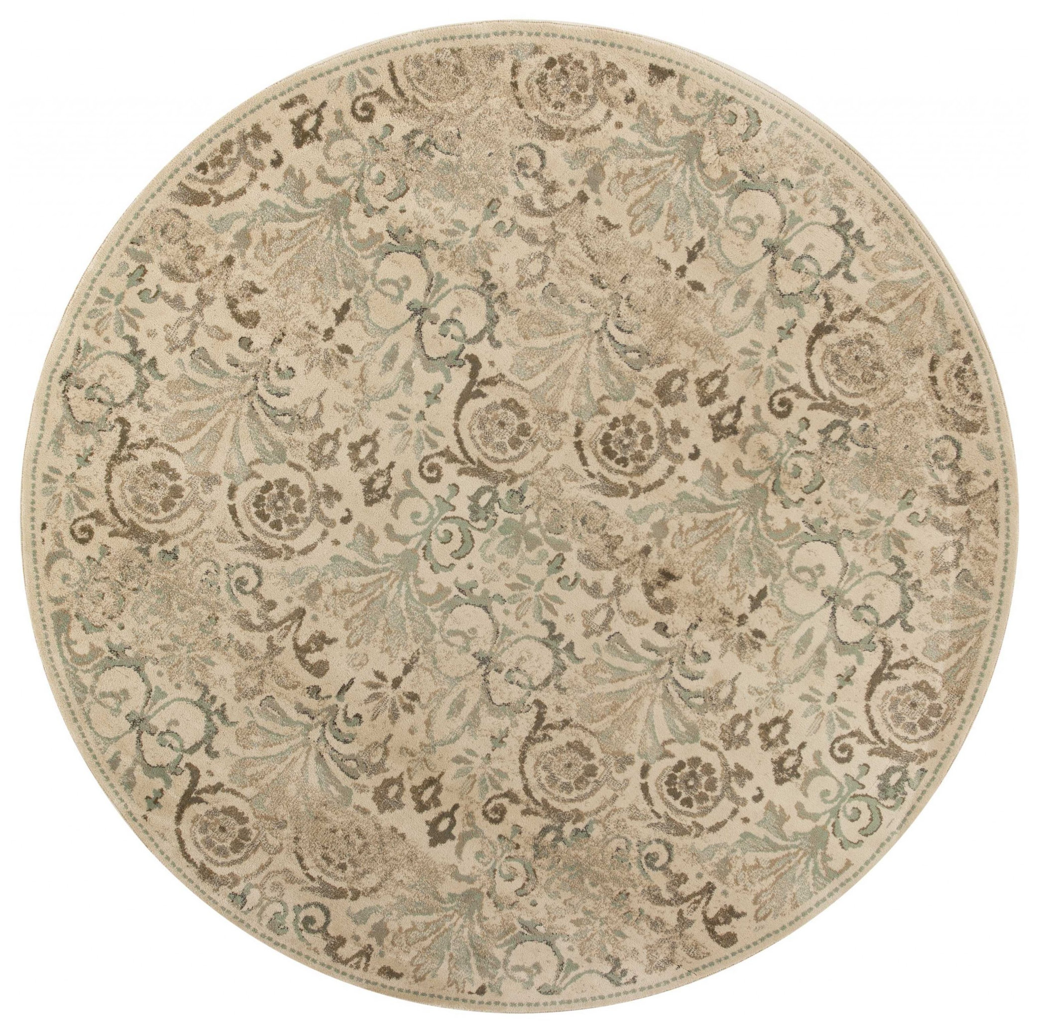 8' Ivory and Light Green Round Area Rug - Traditional - Area Rugs - by ...