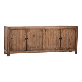 Patton 87" Reclaimed Pine Textured Sideboard, Medium Brown - Rustic ...