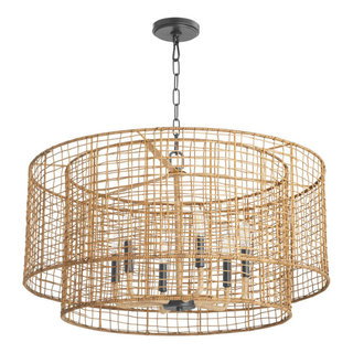 Abaca 6 Light Pendant, Matte Black - Tropical - Pendant Lighting - by ...