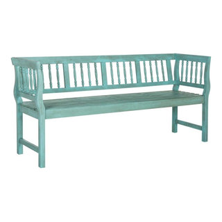Unique Outdoor Bench, Acacia Wood Seat and Elegant Slatted Back ...