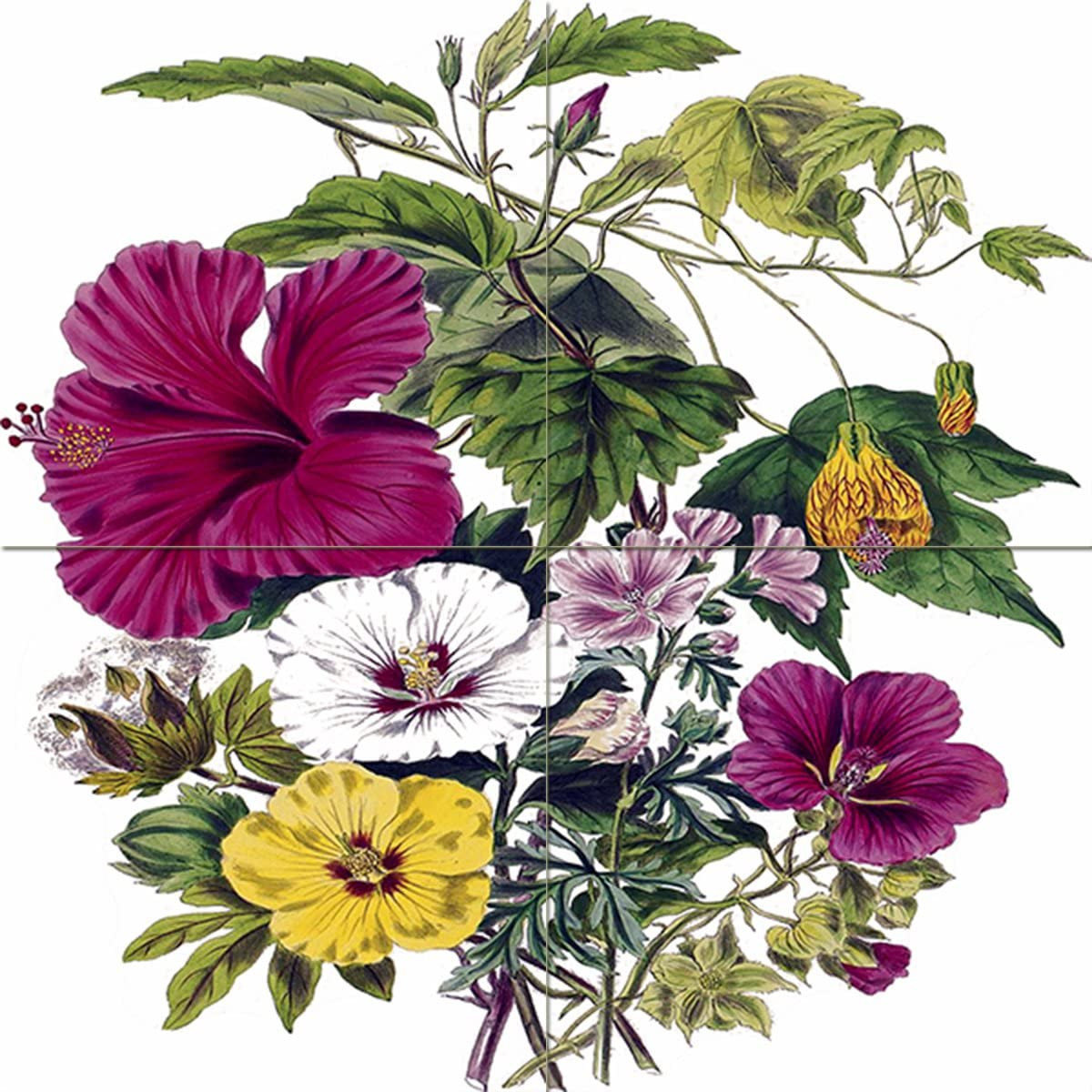 Tile Mural Flowers bouquet leaves Kitchen Backsplash, 8" Ceramic Glossy ...