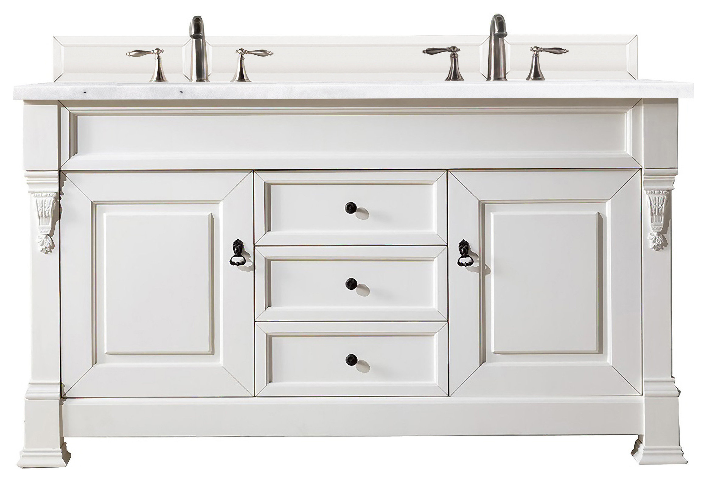 Brookfield 60" Double Vanity, Bright White W/ 3 Cm Arctic Fall Solid ...