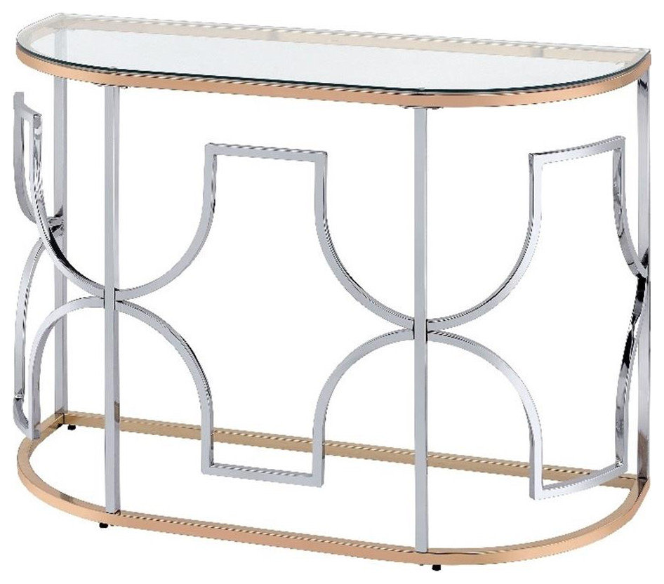Furniture of America Sol Glam Glass Top Sofa Table in Chrome and Gold ...