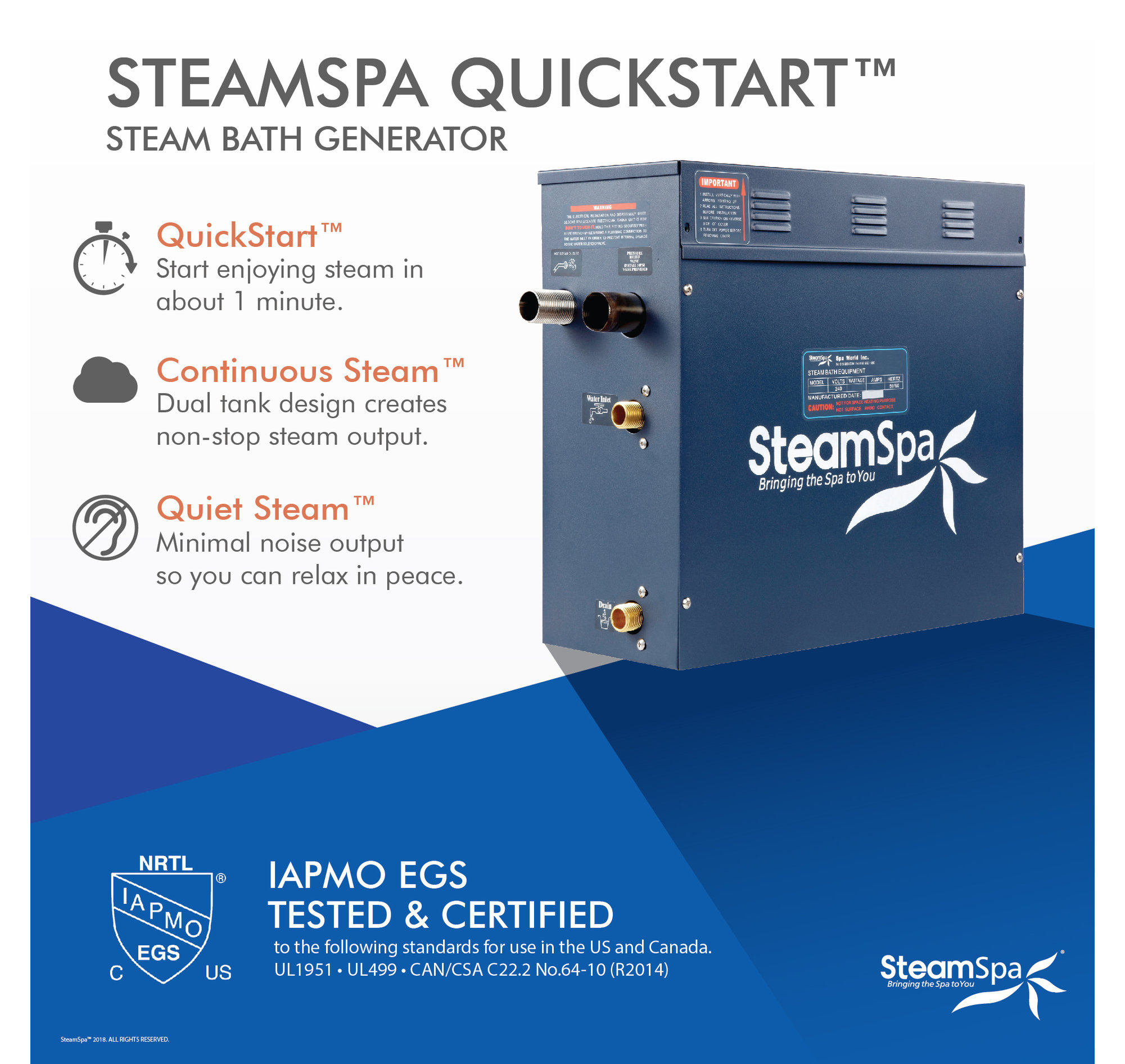 Steamspa Royal 6 Kw Quickstart Steam Bath Generator Package, Brushed ...