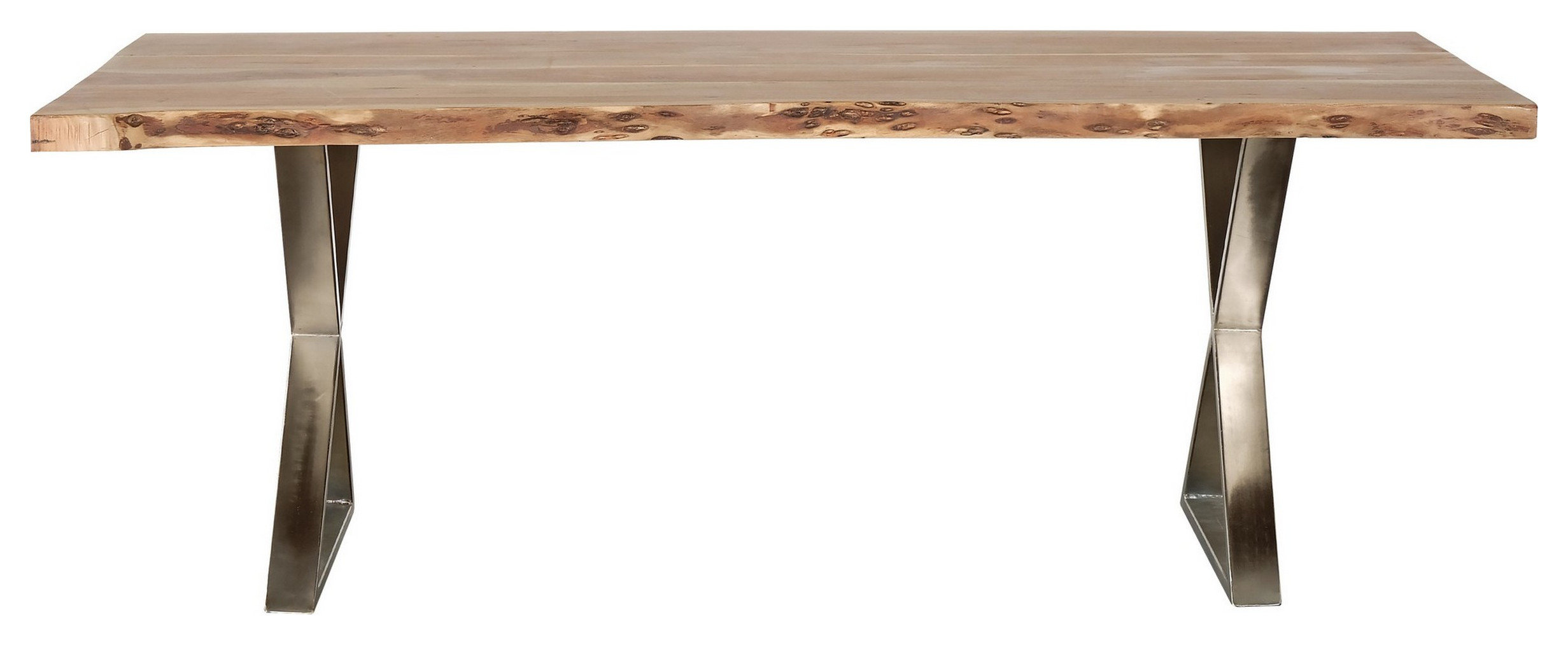 Benzara BM286396 Dining Table, Wood Top and Crossed Legs, Brown, Chrome ...