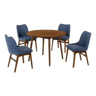 Arcadia and Azalea 42" Round Blue and Walnut Wood 5-Piece Dining Set ...