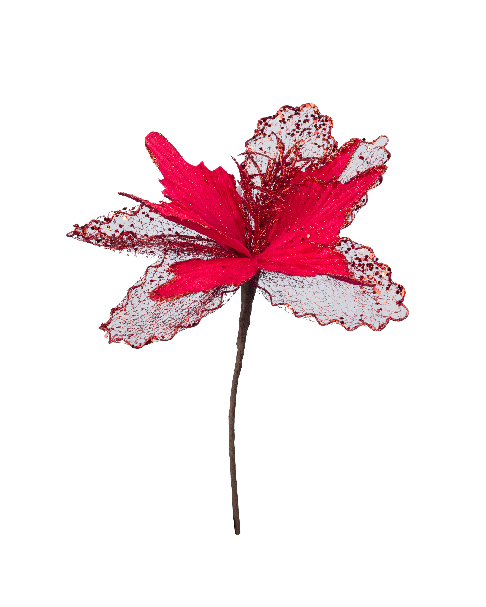 15" Metallic Red Flower Pick - Contemporary - Artificial Flower ...