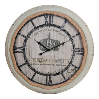 Benzara Coastal Metal Wall Clock with Rope Accented Frame, White and ...