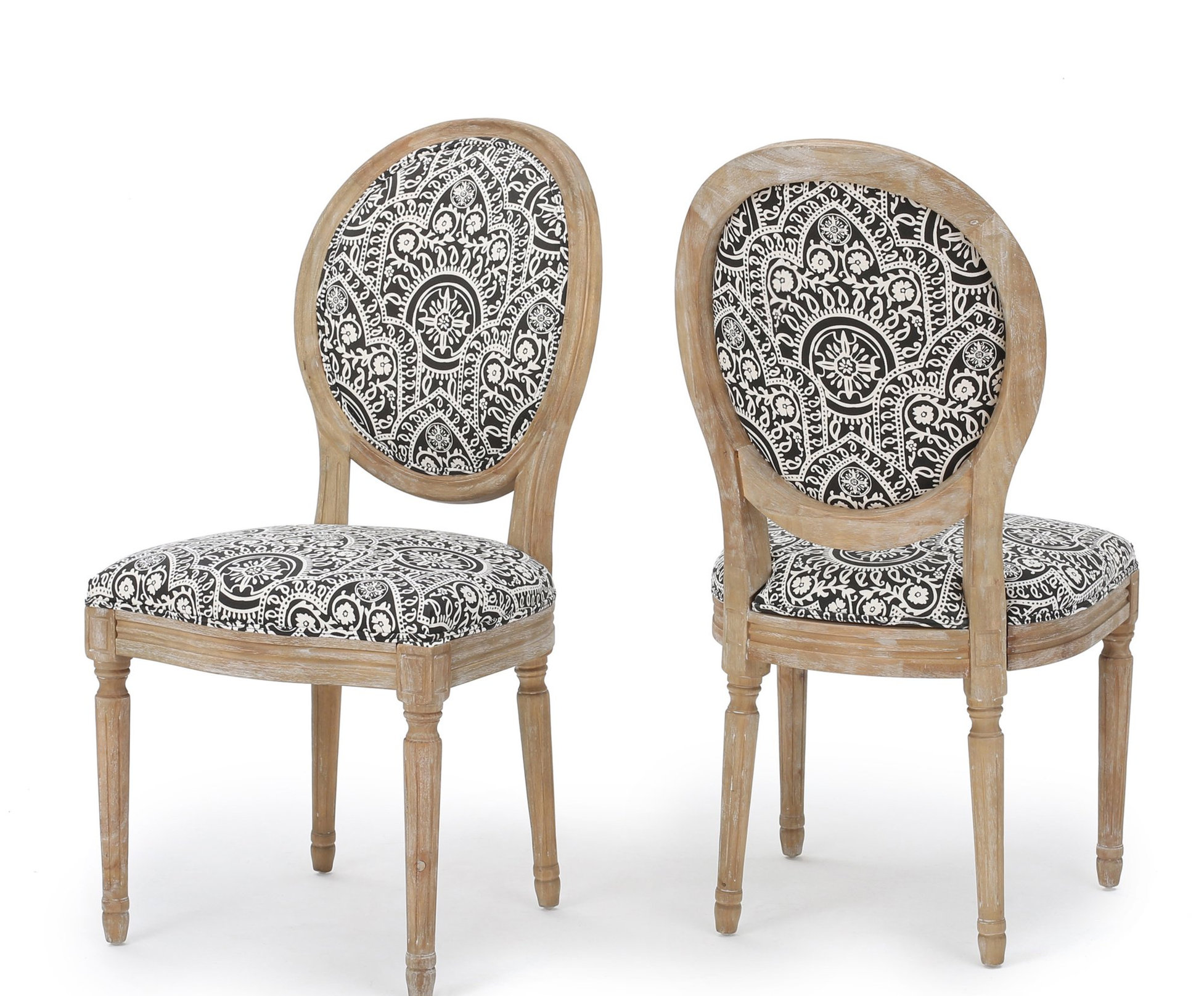 2 Pack Dining Chair, French Country Design With Black/White Patterned ...