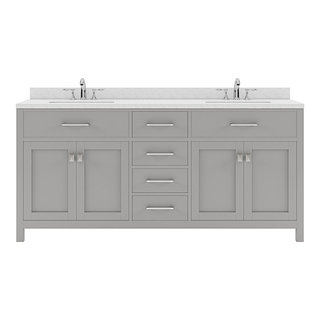 72" Double Bath Vanity in Cashmere Grey with Dazzle White Top and Round ...