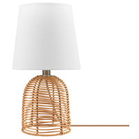 14" Rattan Base Table Lamp with White Linen Shade - Rustic - Table ...