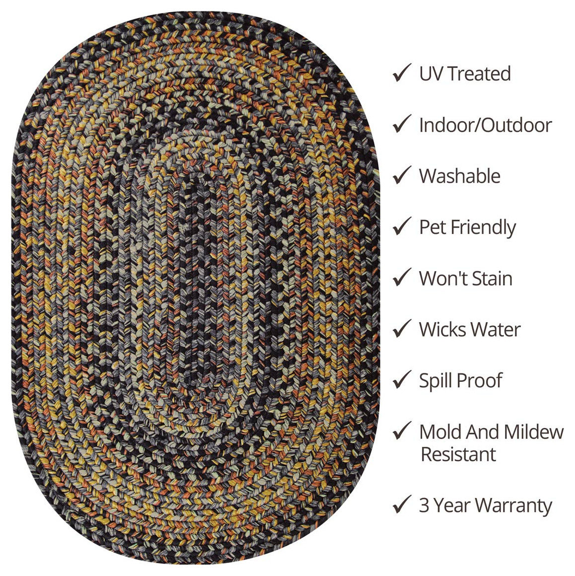 Homespice Decor Black Forest Indoor/Outdoor Braided Rug 6'x9' Oval ...