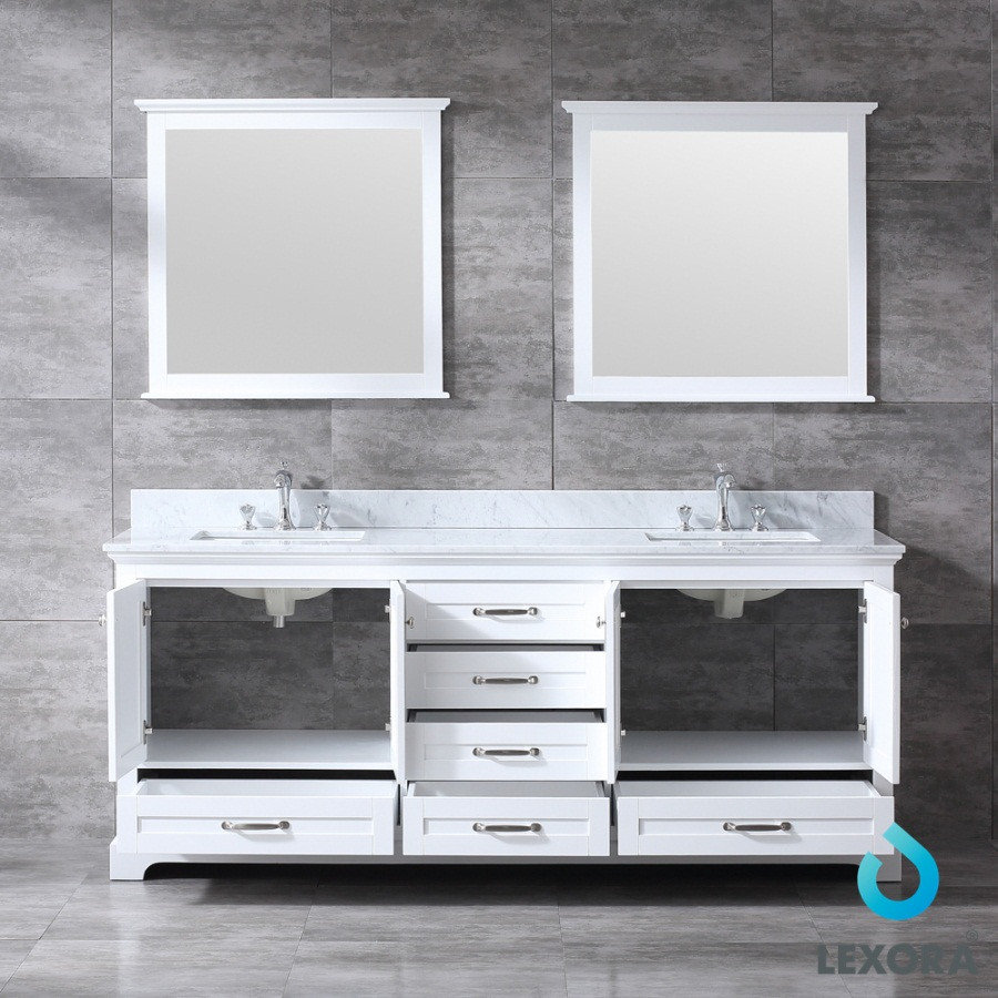 80" White Double Vanity, White Carrara Marble Top, White Sinks and 30 ...