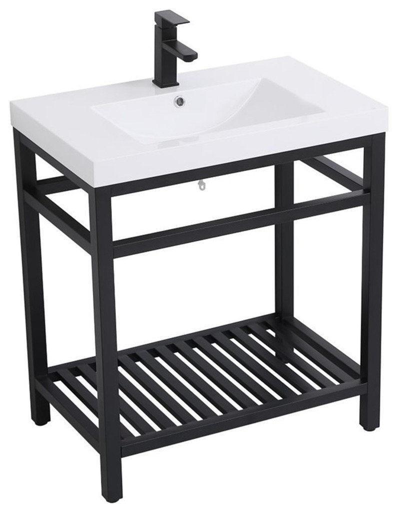 Elegant Decor Raya 24" Single Resin Top Metal Bathroom Vanity in Black ...