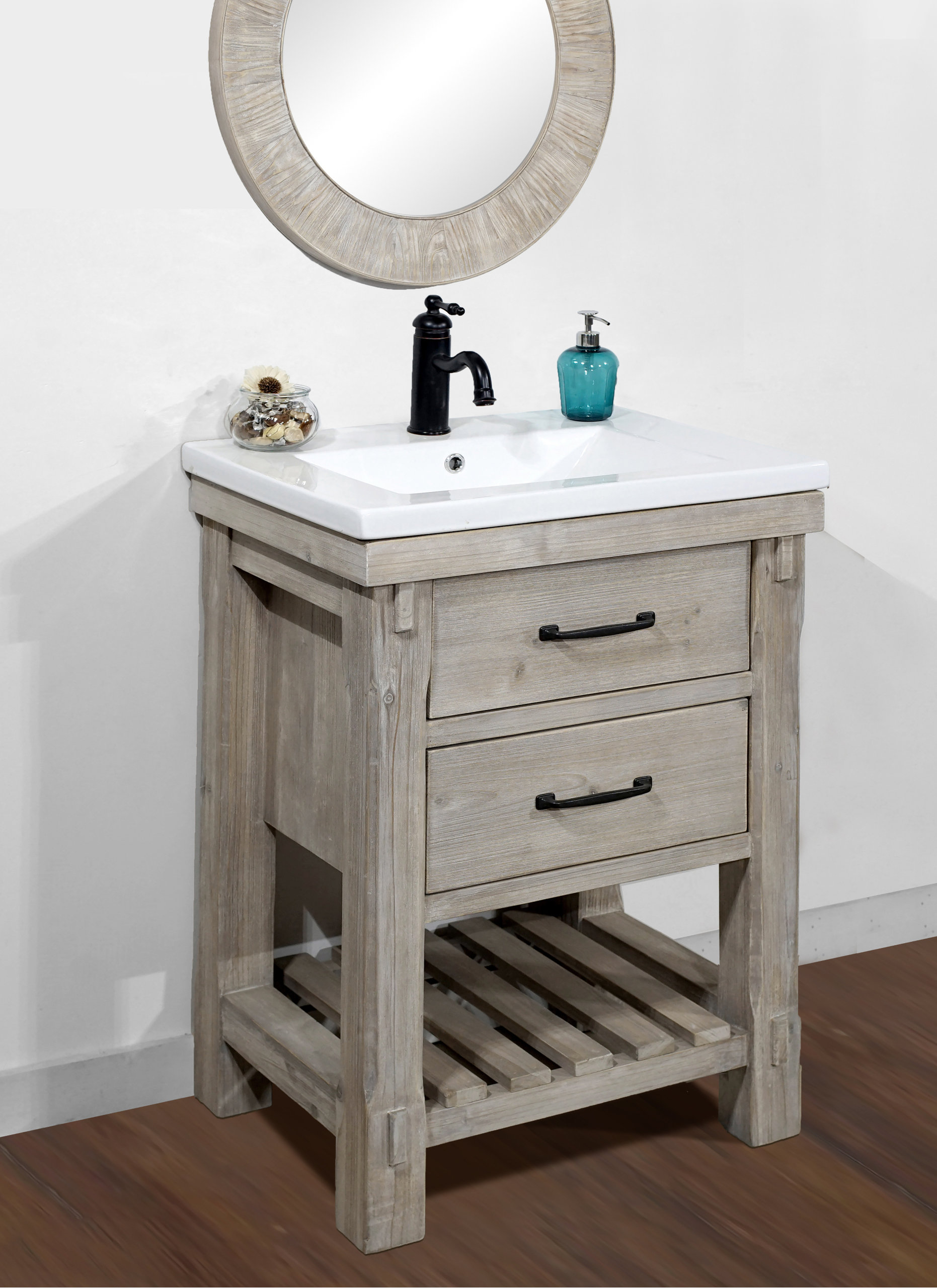 24" Rustic Solid Fir Vanity With Ceramic Single Sink, No Faucet ...