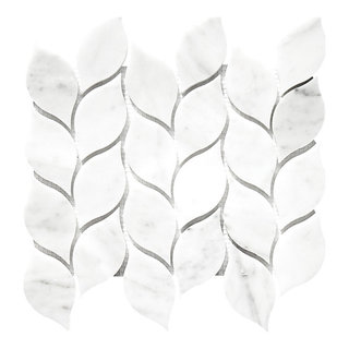 Carrara White 2" Leaf Polished Waterjet Backsplash Wall Tile, 4x4 ...