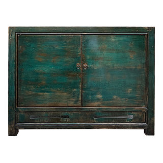 Distressed Dark Teal Blue Green Doors Credenza Sideboard Console Table ...