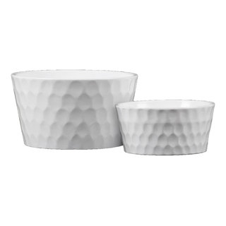 Ceramic Round Pot with Dotted Body and Tapered Bottom, Set of 2, White ...