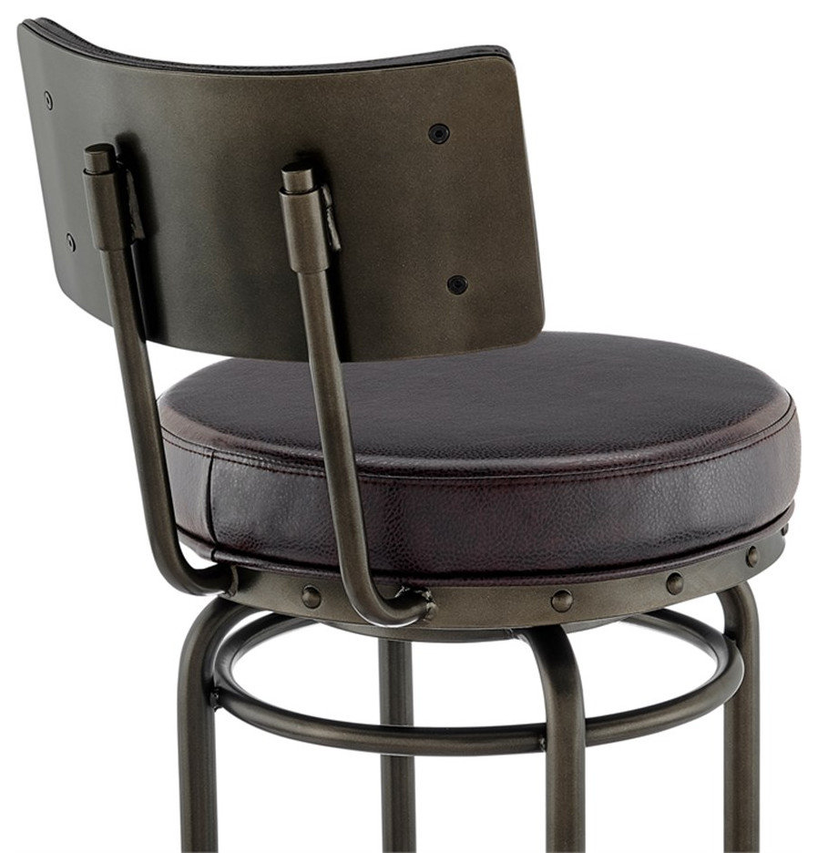 Armen Living Rees 26" Modern Faux Leather Swivel Counter Stool in Mocha ...