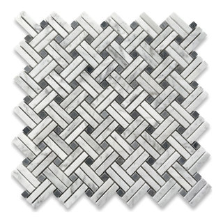 Carrara White Diagonal Basket Weave Gray dots Marble Mosaic Polished, 1 ...