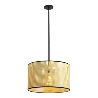 1-Light Traditional Imitation Cane Braid Cylinder Pendant Lighting ...