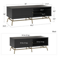 Modern Black Coffee Table with Golden Legs, Sliding Door, and Open ...