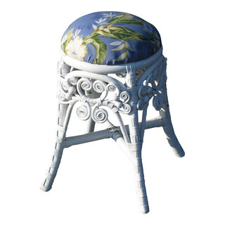 Classic Vanity Stool, White, Lucian Flynt Fabric - Tropical - Vanity ...