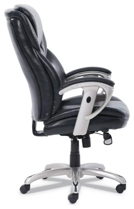 Modern Office Chair, Silver Base With Bonded Leather Seat & Padded Arms ...