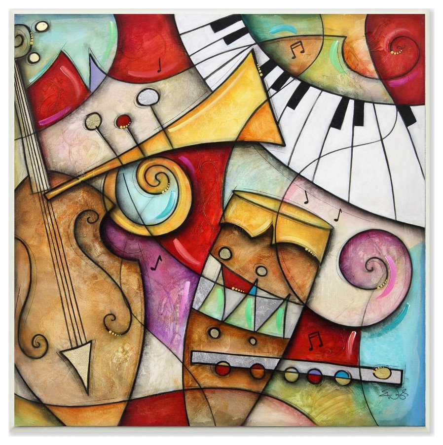 Stupell Industries Geometry Abstract Musical Instruments Painting, 17 x ...
