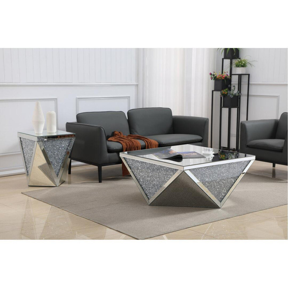 Elegant Modern 38" Square Crystal Coffee Table Silver Crystal ...