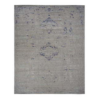 Blue Cypress Tree Design Silk With Wool Hand Knotted Oversized Rug 11 ...