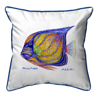 Betsy Drake Blue Ring Angelfish Large Indoor/Outdoor Pillow 18x18, 18 ...