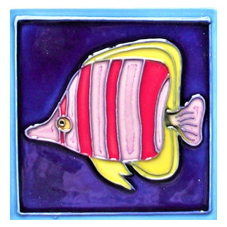 3x3" Striped Angelfish Ceramic Tile Magnet - Beach Style - Desk ...